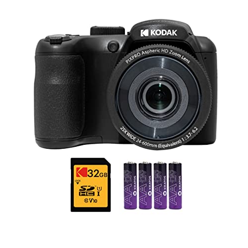 Kodak PIXPRO AZ255 Astro Zoom 16MP Digital Camera (Black) Bundle with Kodak 32GB SD Card and AA Batteries(4-Pack) (3 Items)