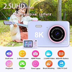 Digital Camera for 6-18 Years Old Boys and Girls - 48MP Kids Camera with 32GB SD Card, Full HD 1080Pq Front and Rear Cameras Rechargeable Mini Camera for Students, Teens, Kids