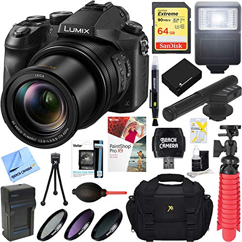 Panasonic LUMIX DMC-FZ2500 20.1 MP 20x F/2.8-4.5 Leica Optical Zoom Digital Camera + MIC-403 Mini Zoom Microphone + 64GB Accessory Bundle