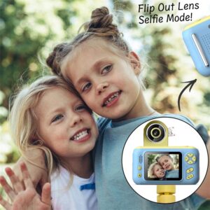 Acuvar Full 1080P Kids Selfie Flip Lens HD Digital Photo & Video Rechargeable Camera with 2" Screen, Matching Handheld Tripod, 32GB Card, Memory Card Case, Card Reader & Micro USB Charging (Blue Kit)