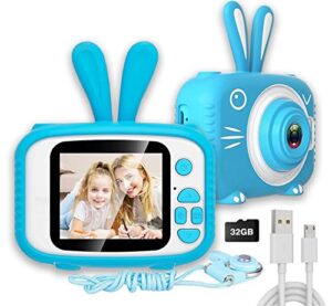 kids digital camera, kids video camera recorder shockproof cameras hd 8 mega pixel 2 inch ips screen kids mini camera with 32gb sd for girls boys gifts(blue)