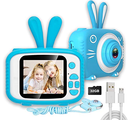 Kids Digital Camera, Kids Video Camera Recorder Shockproof Cameras HD 8 Mega Pixel 2 Inch IPS Screen Kids Mini Camera with 32GB SD for Girls Boys Gifts(Blue)