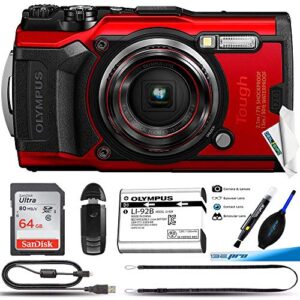 olympus tough tg-6 waterproof camera, red -64gb basic bundle (renewed)