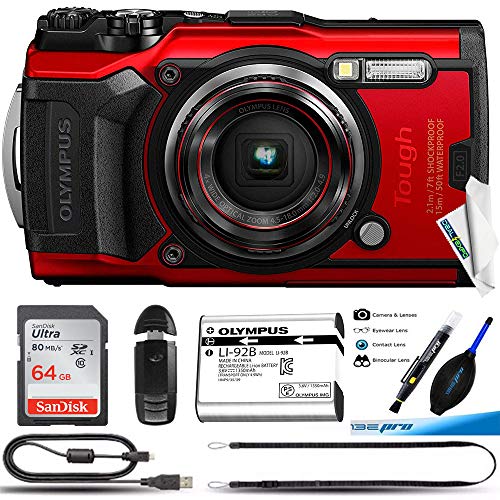 Olympus Tough TG-6 Waterproof Camera, Red -64GB Basic Bundle (Renewed)