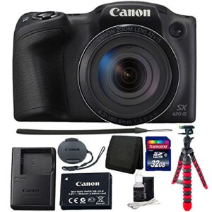 powershot sx420 is hd 20mp wi-fi digital camera (intl model) + 32gb memory card + wallet + 3pc cleaning kit + flexible tripod