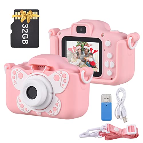 Andoer X7 Mini Kids Digital Camera 1080P for 20MP Dual Lens 2.0 Inch IPS Screen Built-in Battery with 32GB Memory Card USB Card Reader Neck Strap Birthday for Boys Girls