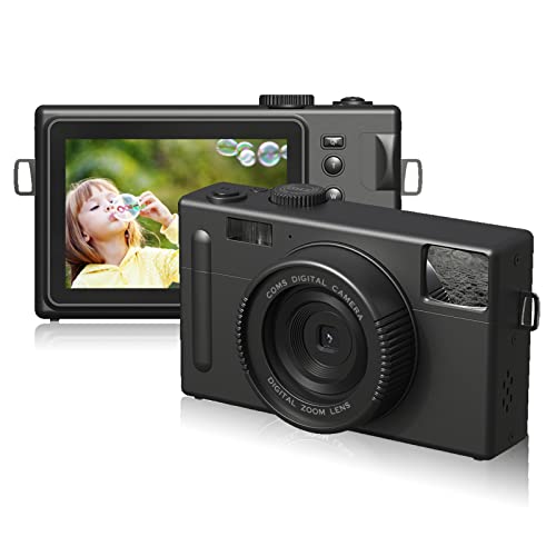 Digital 1080P FHD Mini Video Camera 24MP with 3 inch LCD Screen, Portable Micro Single Mirrorless Camera 16X Digital Zoom, Rechargeable Students Compact Pocket Camera, for Kids,Adult,Beginners(black)