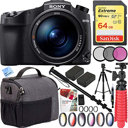 Sony RX10 IV Cyber-Shot High Zoom 20.1MP Camera 24-600mm F.2.4-F4 Lens with Tamrac Tradewind 5.1 Shoulder Bag and 72mm Filter Sets Plus 64GB Accessories Kit