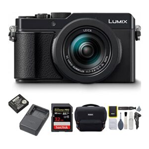 panasonic lumix lx100 ii 17mp digital zoom camera bundle with panasonic dmw-zstrv battery and charger pack, camera bag and 32gb sd card (4 items)