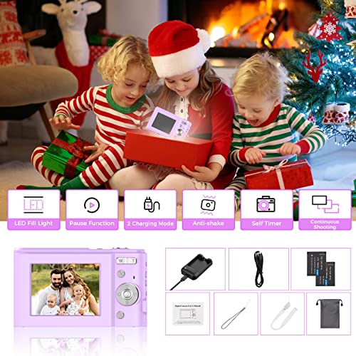 Digital Camera, NEZINI 2 Charging Mode Autofocus Kids Camera, Full HD 1080P 48MP LCD Mini Vlogging Camera, 16X Zoom Compact Pocket Camera Point and Shoot Camera for Kids Teens Beginners (Purple)