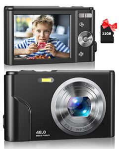 digital camera, zostuic autofocus 48mp kids camera with 32 gb card 1080p vlogging camera with 16x zoom, compact portable mini cameras for 4-15 year old kids children teen student girls boys(black)