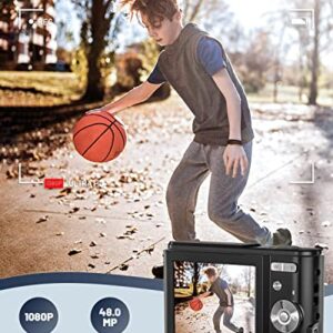 Digital Camera, Zostuic Autofocus 48MP Kids Camera with 32 GB Card 1080P Vlogging Camera with 16X Zoom, Compact Portable Mini Cameras for 4-15 Year Old Kids Children Teen Student Girls Boys(Black)