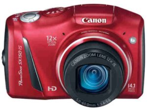 canon powershot sx150 is 14.1 mp digital camera with 12x wide-angle optical image stabilized zoom with 3.0-inch lcd (red) (old model)