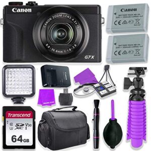 canon powershot g7 x mark iii camera w/ 1 inch sensor & 4k video – wi-fi & bluetooth enabled (black) & led video light, 64gb transcend memory card, extra battery + accessory bundle (renewed)