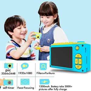 Kids Digital Camera, 1080P FHD Kids Camera 2 Inch IPS Screen Compatible Selfie Support 32GB SD Card, for Boys Girls Puzzle Pack Included