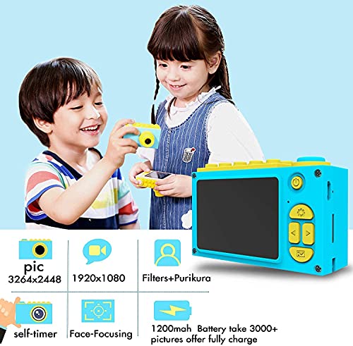 Kids Digital Camera, 1080P FHD Kids Camera 2 Inch IPS Screen Compatible Selfie Support 32GB SD Card, for Boys Girls Puzzle Pack Included