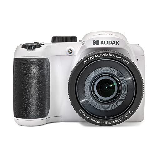 Kodak PIXPRO AZ255 Astro Zoom 16MP Digital Camera (White) Bundle with 64GB Memory Card, High-Performance Ultra Alkaline AA Batteries (10-Pack), Camera Case and Accessory (4 Items)