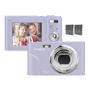 andoer portable digital camera 48mp 1080p 2.4-inch ips screen 16x zoom auto focus self-timer 128gb extended memory face detection anti-shaking with 2pcs batteries hand strap carry pouch