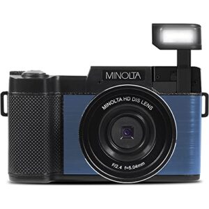 Minolta MND30-BL 30MP 2.7K Ultra HD 4X Zoom Digital Camera (Blue) Bundle with Deco Photo Point and Shoot Field Bag Camera Case (Black/Red)