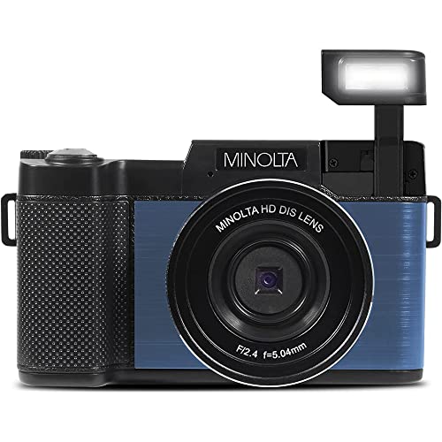 Minolta MND30-BL 30MP 2.7K Ultra HD 4X Zoom Digital Camera (Blue) Bundle with Deco Photo Point and Shoot Field Bag Camera Case (Black/Red)