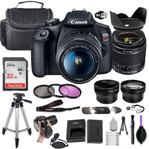 canon eos rebel t7 dslr camera w/ef-s 18-55mm f/3.5-5.6 is ii lens + wide-angle and telephoto lenses + portable tripod + memory card + deluxe accessory bundle