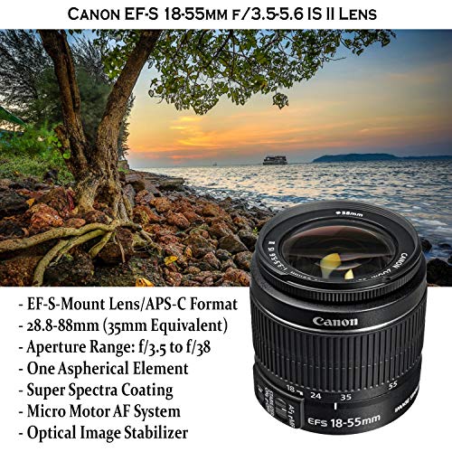 Canon EOS Rebel T7 DSLR Camera w/EF-S 18-55mm f/3.5-5.6 is II Lens + Wide-Angle and Telephoto Lenses + Portable Tripod + Memory Card + Deluxe Accessory Bundle