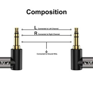 J&D AUX Cable, 15ft Stereo Aux Cord, 90 Degree Right Angle 1/8 AUX Cord Copper Shell 3.5mm Stereo Audio Auxiliary Cable for Phone Tablet MP3 Player and All Other Devices