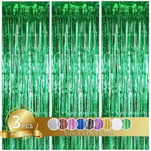 3pcs green metallic tinsel foil fringe curtains,3.28ft x 6.56ft green photo booth backdrop streamer curtain,photo booth props,ideal for bachelorette,birthday,christmas,new year party decorations