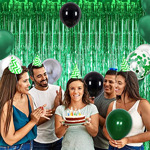 3Pcs Green Metallic Tinsel Foil Fringe Curtains,3.28ft x 6.56ft Green Photo Booth Backdrop Streamer Curtain,Photo Booth Props,Ideal for Bachelorette,Birthday,Christmas,New Year Party Decorations