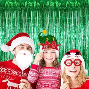 3Pcs Green Metallic Tinsel Foil Fringe Curtains,3.28ft x 6.56ft Green Photo Booth Backdrop Streamer Curtain,Photo Booth Props,Ideal for Bachelorette,Birthday,Christmas,New Year Party Decorations