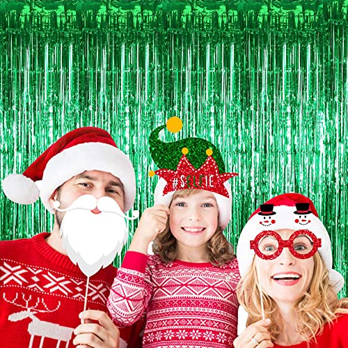 3Pcs Green Metallic Tinsel Foil Fringe Curtains,3.28ft x 6.56ft Green Photo Booth Backdrop Streamer Curtain,Photo Booth Props,Ideal for Bachelorette,Birthday,Christmas,New Year Party Decorations