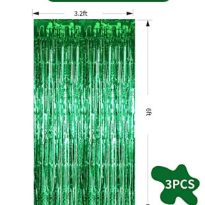 3Pcs Green Metallic Tinsel Foil Fringe Curtains,3.28ft x 6.56ft Green Photo Booth Backdrop Streamer Curtain,Photo Booth Props,Ideal for Bachelorette,Birthday,Christmas,New Year Party Decorations