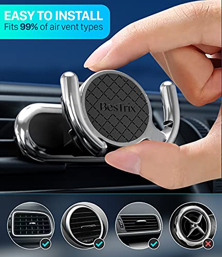 Bestrix Socket Grip Car Phone Holder, Air Vent Socket Mount Stand-Double Silicone Vent Clip|Secure Grip for GPS Navigation-360 Rotating Head, Silicone Padding, Modern Design-Fits All Smartphone