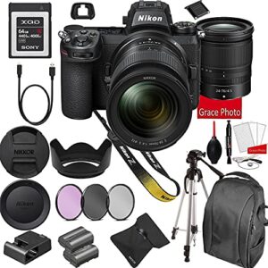 nikon z6ii mirrorless digital camera 24.5mp w/nikkor z 24-70mm f/4 s lens + 64gb g series xqd memory card +accessory bundle (20 pieces)