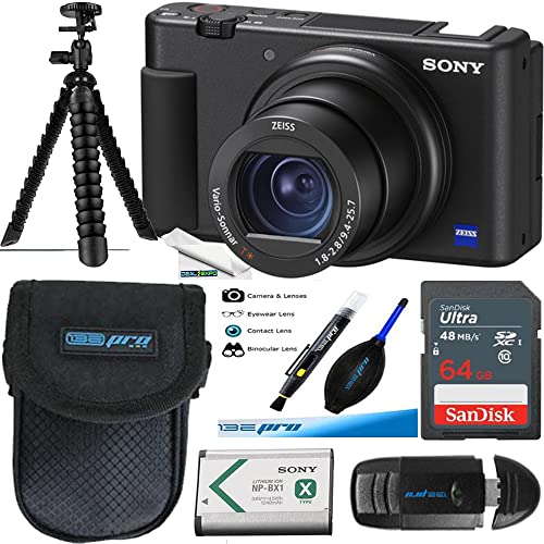 Sony ZV-1 Digital Camera (Black) + Expo 64GB Advanced Accessories Bundle (Renewed)