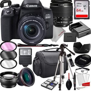 Canon EOS 850D (Rebel T8i) DSLR Camera with 18-55mm is STM Zoom Lens Bundle + 64GB Memory, Case, Tripod and More