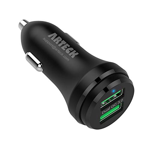 Car Charger, Arteck 40W 2 Quick Charge 3.0 USB Port Adapter with Dual QC 3.0, Compatible iPhone 14, 14 Pro, iPhone 13, 13 Pro, 13 Pro Max, 13 Mini, 12, 12 Pro, 11, iPad, Samsung Galaxy Note and More