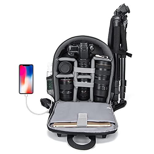 CADeN Camera Backpack Bag for DSLR/SLR Mirrorless Camera Waterproof with 14 inch Laptop Compartment, USB Charging Port, Tripod Holder, Rain Cover, Camera Case Compatible for Sony Canon Nikon Black S