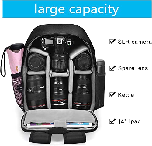 CADeN Camera Backpack Bag for DSLR/SLR Mirrorless Camera Waterproof with 14 inch Laptop Compartment, USB Charging Port, Tripod Holder, Rain Cover, Camera Case Compatible for Sony Canon Nikon Black S