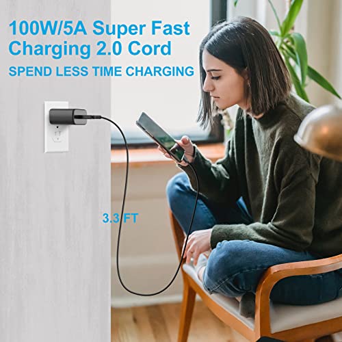 Samsung USB C to USB C Cable [3.3ft, 2-Pack],100W/5A Super Fast Charging 2.0 Cord for Samsung Galaxy S22 S22+ S22Ultra S21 S21+ S21Ultra Note20/20+ S10,Galaxy Tab S7 S7+ S8 S8+ S8 Ultra and More