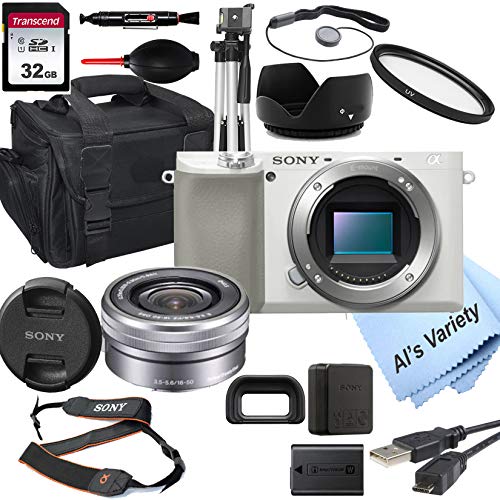 Sony Alpha a6100 (White) Mirrorless Digital Camera with 16-50mm Lens + 32GB Card, Tripod, Case, and More (18pc Bundle) (Renewed)