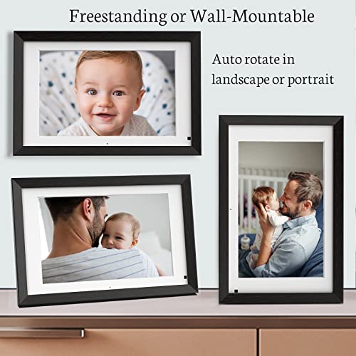 BSIMB 32GB 13.3 Inch Wood-Effect WiFi Digital Photo Frame HD IPS Touch Screen Smart Large Picture Frame with Remote Control, Auto-Rotate, Wall Mountable, Easy to Share Photos & Videos via App & Email