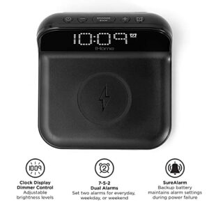 iHome Alarm Clock with Wireless Charging, iPhone Charger and Samsung Charger with USB Charger for Apple and Android Devices