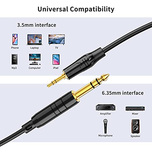 CableCreation Gold Plated 3.5mm 1/8" Male Stereo to 6.35mm 1/4" Male Stereo Audio Cable, 2 Meters/Black