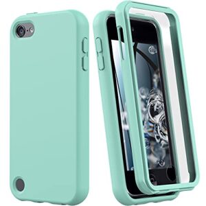 ipod touch 7th/6th/5th generation case, ipod touch case, shockproof silicone case [with built in screen protector] full body heavy duty rugged defender cover case for ipod touch 7/6/5 (green)