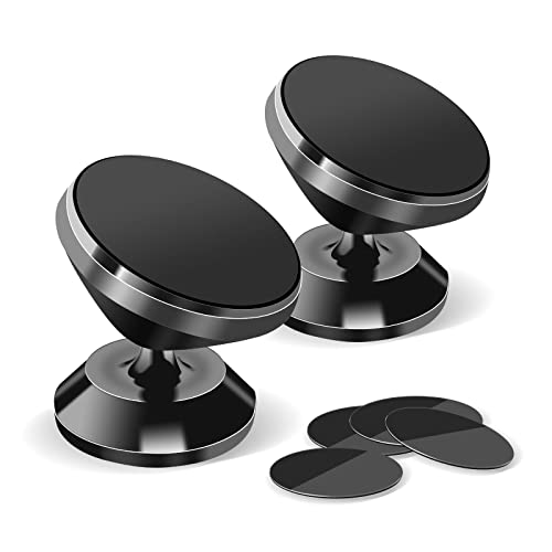 2 Pack Magnetic Phone Car Mount, Strong Magnet Cell Phone Holder with 4 Metal Plate, Dashboard 360° Rotation & Degrees View, Adjustable Magnet Cell Phone Mount Compatible with iPhone, Samsung and More