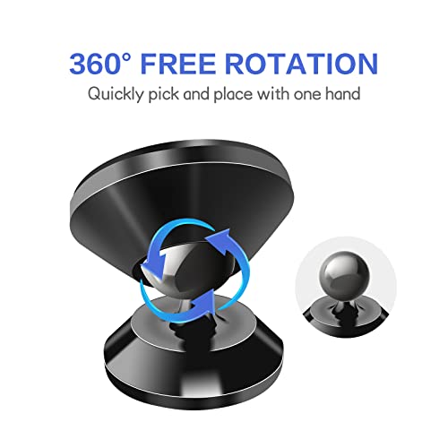 2 Pack Magnetic Phone Car Mount, Strong Magnet Cell Phone Holder with 4 Metal Plate, Dashboard 360° Rotation & Degrees View, Adjustable Magnet Cell Phone Mount Compatible with iPhone, Samsung and More