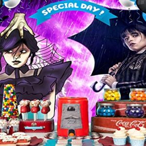 85x60 inches Wednesday Addams Backdrop Birthday Banner Decorations 7x5 ft Family Cartoon Happy Birthday Party Supplies, Special Day Photo Background for Multi Occasions