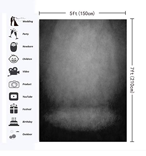 Black Abstract Portrait Backdrop Black Gray Solid Color Photography Background Adult Professional Portrait Studio Booth Props 5x7FT