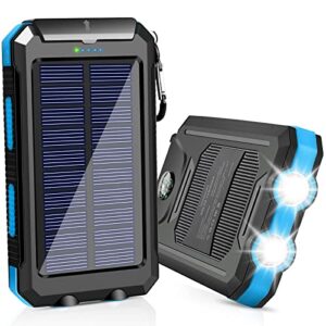 solar charger,20000mah portable solar power bank,waterproof external backup battery power pack charger with 2 usb/led flashlights compatible with iphone,tablet,android,suitable for outdoor camping